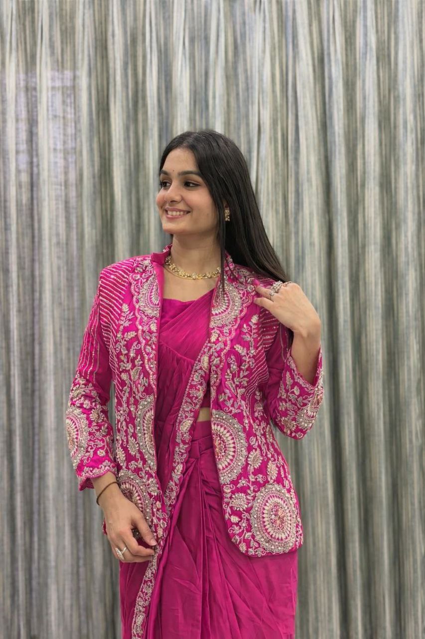 Ready-to-Wear Rangoli Saree with Embroidered Full Koti Jacket – STYLADY